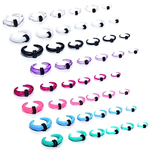 YADOCA 48Pcs Acrylic Septum Stretching Kit 14G 12G 10G 8G 6G 4G Septum Ring C Shape Buffalo Pincher Septum Gauge Kit Piercing Jewelry With Black O-Rings For Stretching Pierced Nose Ear Cartilage