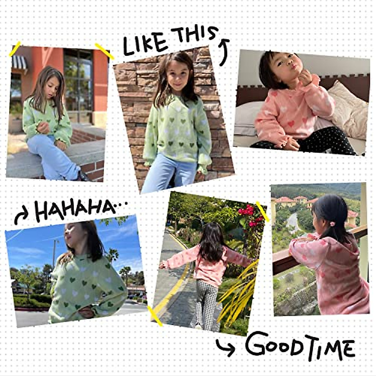 FANTANGPAI Toddler Girl Sweater Green Heart Knit Outfit Baby Girl Knitwear