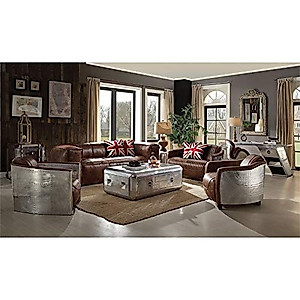 BOWERY HILL Modern Leather Loveseat in Retro Brown and Gray Finish