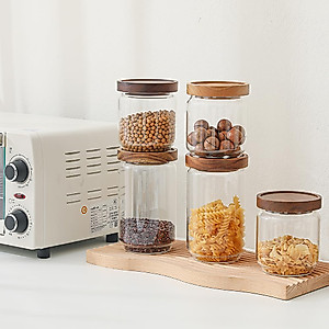 Homtop 25 OZ Glass Jars 6 Pack with 112 Labels, Clear Glass Storage Containers Food Canisters with Wood Lids