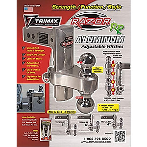 Trimax TRZ4ALRP 4" Aluminum Adjustable Hitch with Dual Hitch Ball and Receiver Adjustment Pin, Silver