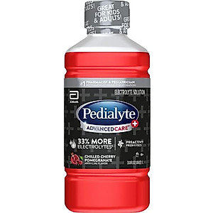 Pedialyte AdvancedCare+ Electrolyte Drink with 33% More Electrolytes and has PreActiv Prebiotics, Chilled Cherry Pomegranate, Ginger, 33.8 Fl Oz