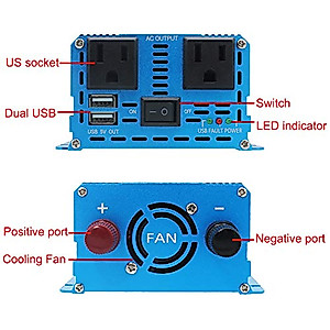 Cantonape 1000W Pure Sine Wave Inverter 12V to 110V AC Power Inverter Converter with 3.1A USB Car Adapter and Cigarette Lighter Plug for Car Outdoor