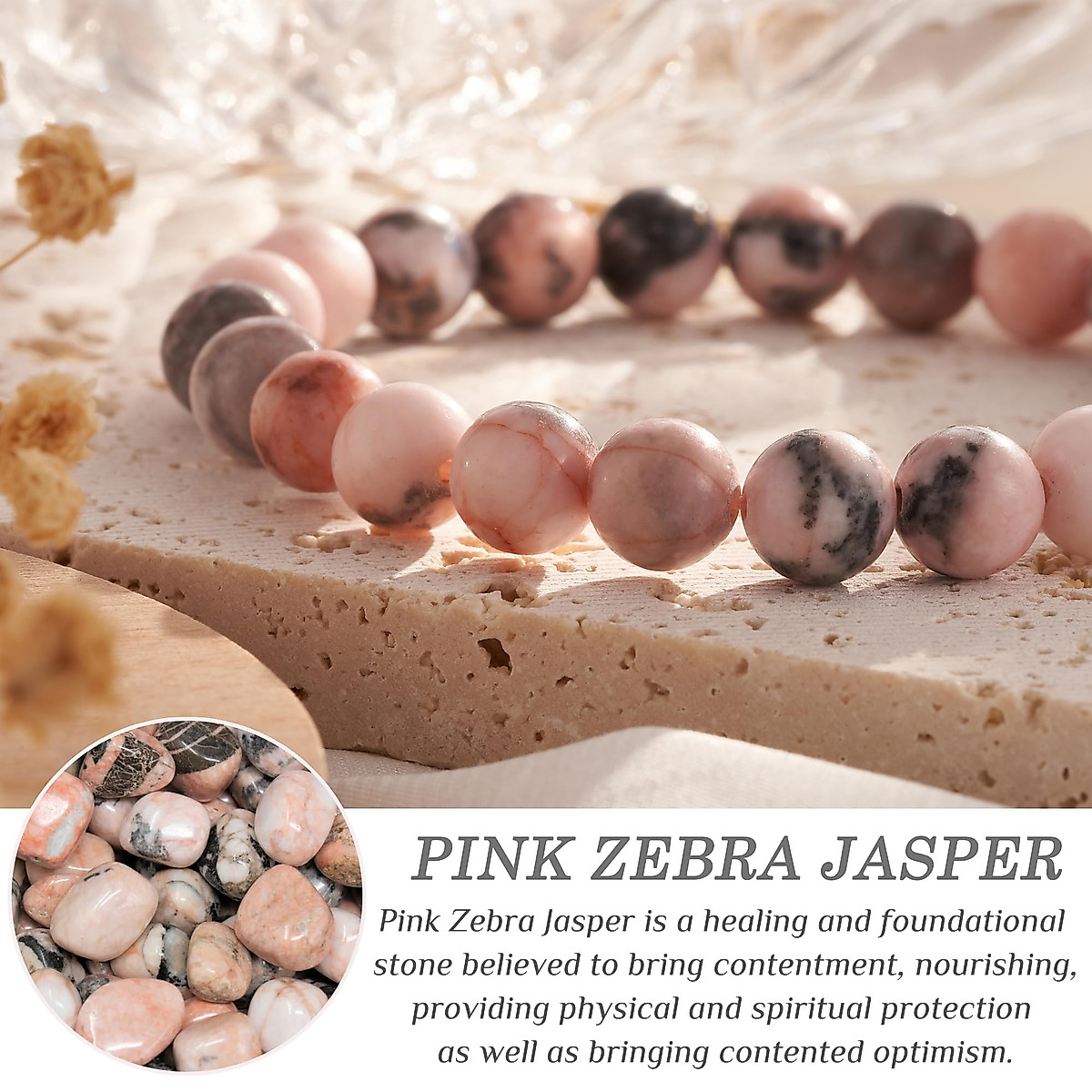 Seyaa Bracelet for Women, Pink Zebra Jasper Bracelet, Birthday Valentines Day Gift for Her Teen, Natural Crystal Stone