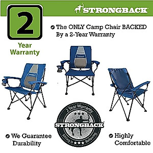 STRONGBACK Elite 2.0 Adult Camping Chair with Lumbar Support and Carry Bag, Navy/Grey