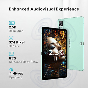 DOOGEE T30 PRO Tablet,11'' 2.5K Android 13 Tablets, 15GB+256GB Helio G99 Octa-Core Gaming Tablet, 8580mAh, Hi-Res Quad Speakers, 20MP Camera, TÜV Low Bluelight, Split Screen - Bluetooth & Wi-Fi-Green
