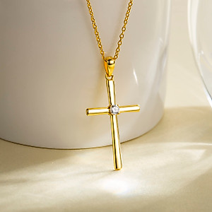 Cross Necklace for Women, Exquisite Gemstone, 18K Gold Necklace for Women, Gold, Cubic Zirconia