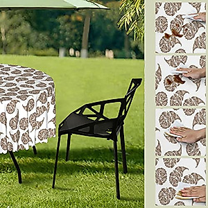 Lirduipu Brown Paisley Pattern Round Outdoor Tablecloth,Round Table Cloth Washable Water Resistance Tablecloth with Umbrella Hole Zippered,for Patio Garden Tabletop Decor(72" Round,Umber White)