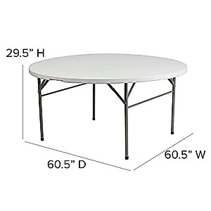 Flash Furniture Scarborough 5-Foot Round Bi-Fold Granite White Plastic Folding Table with Carrying Handle