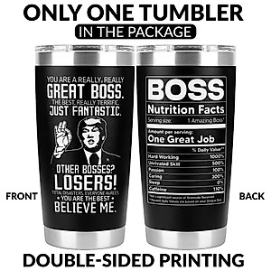 Tinasona Black Best Boss Gifts for Men Women You’re A Great Bosses Tumbler 20 Oz Cup Birthday Christmas Gifts for Boss Day Funny Coffee Mug Cup
