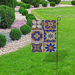 Mexican Talavera Ceramic Tile Holiday Garden Flag Vertical Double Sized Durable Polyester Fabric Non-Fade Outdoor Decoration Flag Banner for Christmas Halloween 28x40in
