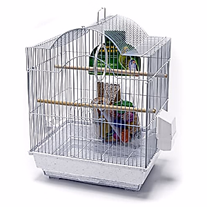 PENN-PLAX Small Bird Starter Kit with Birdcage and Accessories – Great for Parakeets, Lovebirds, Parrotlets, Finches, Canaries, and More – Arch Style Cage – White