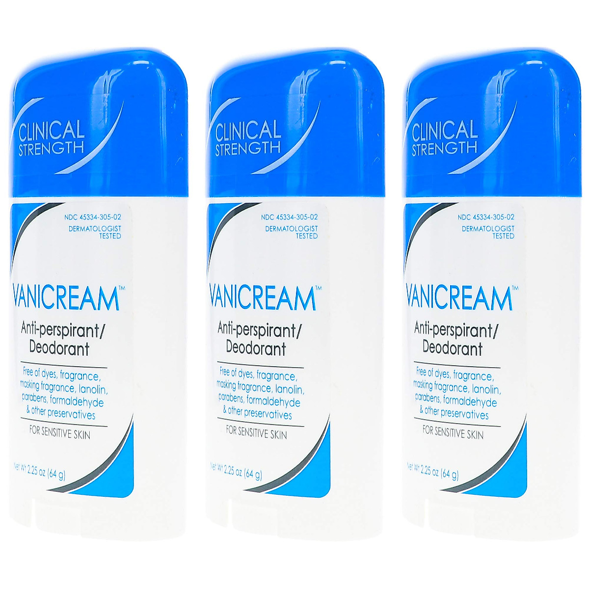 Vanicream Anti-Perspirant - Deodorant Clinical Strength For Sensitive Skin, 2.25 Oz Pack of 3
