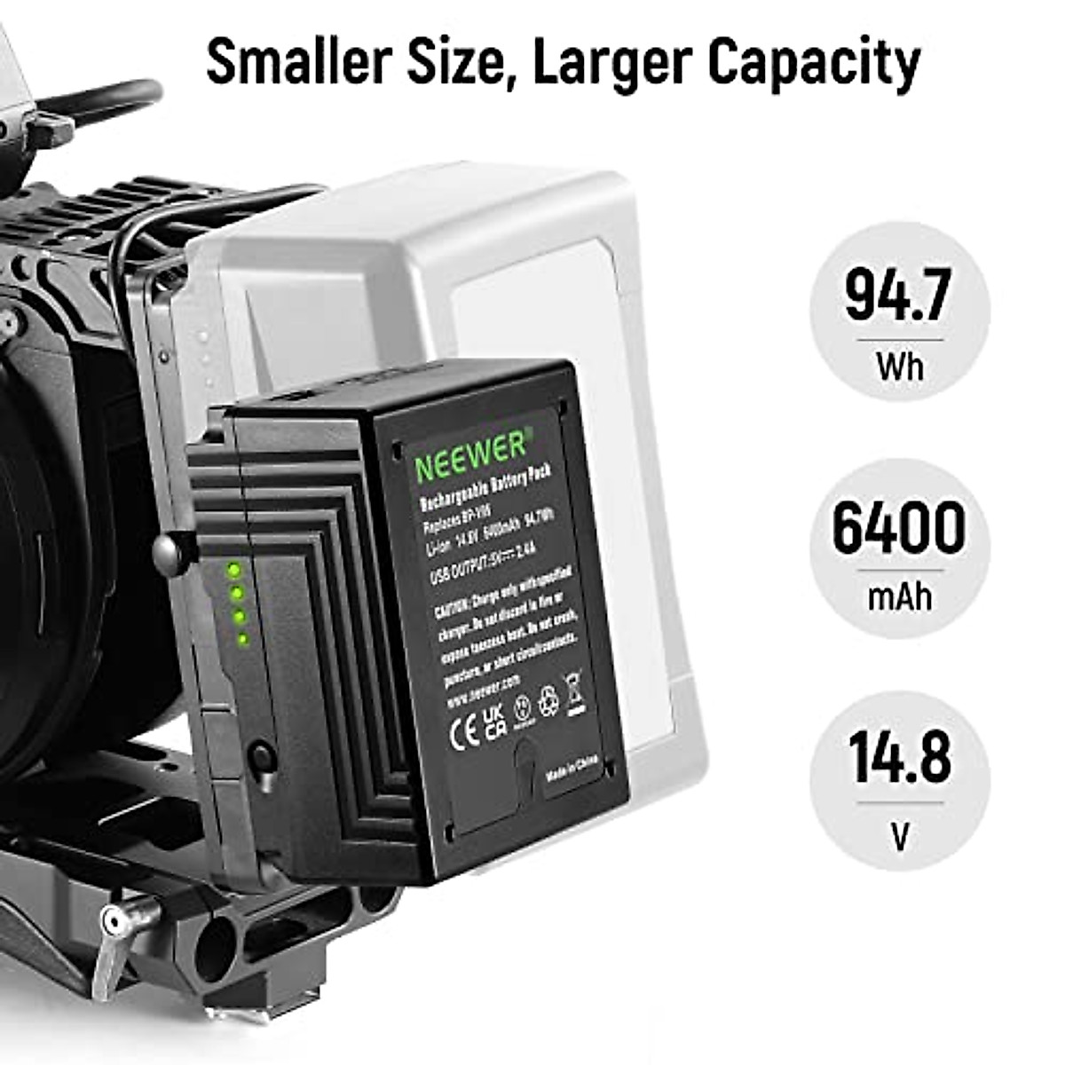 Neewer V Mount/V Lock Battery,94.7Wh 14.8V 6400mAh Mini Lightweight Rechargeable Lithium Battery for Broadcast Studio Video Camcorder, Compatible with Sony HDCAM XDCAM Digital Cinema Cameras, BP-V95