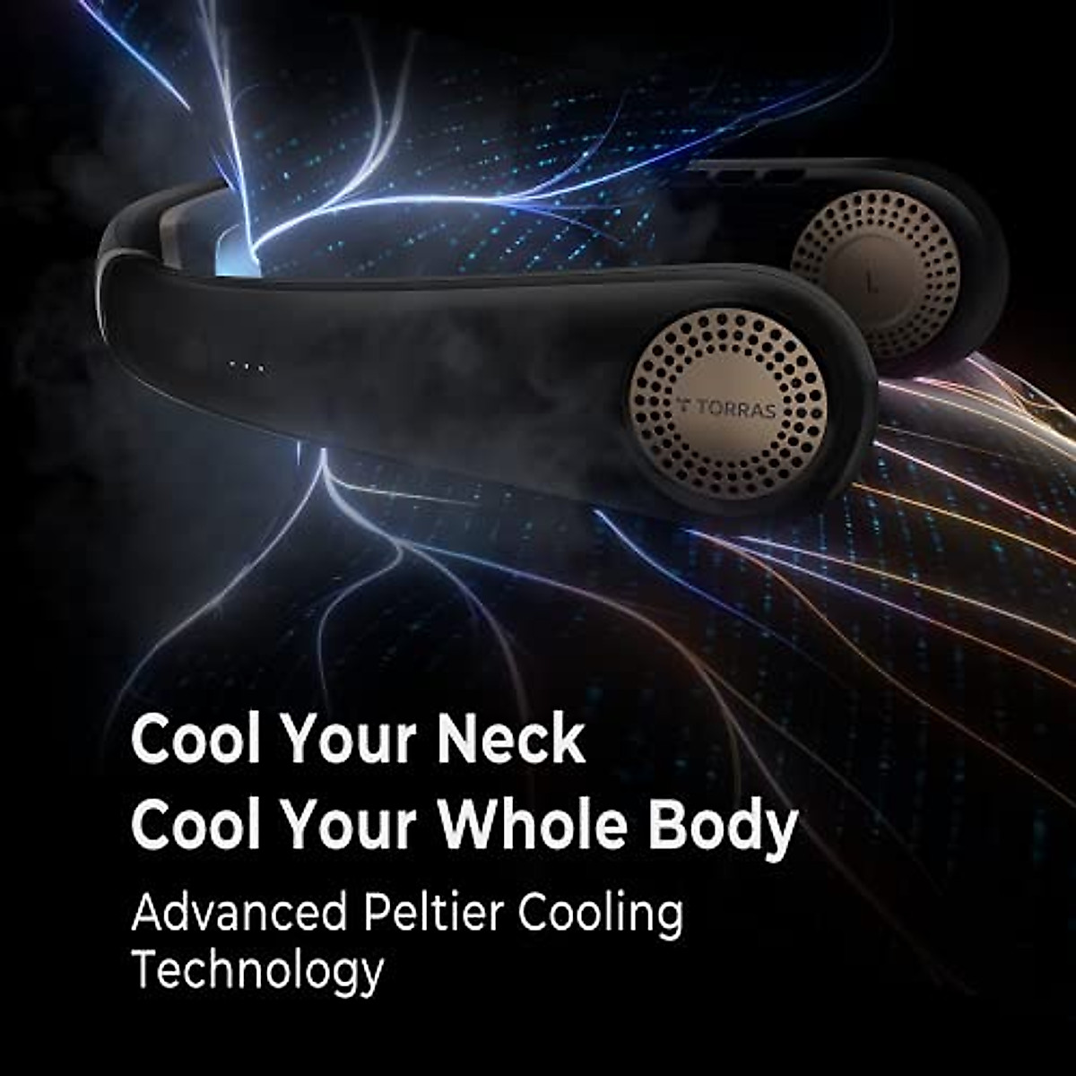 TORRAS Coolify Portable Air Conditioner Neck Fan, Hands Free Semiconductor Cooling Bladeless Fan, 4000 mAh Rechargeable Leafless Mini USB Fan for Outdoor/Home/Office, 3 Speeds, Brilliant Black