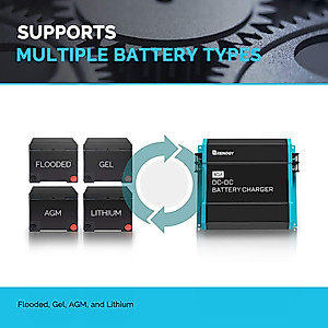 Renogy 12V 40A DC to DC On-Board Battery Charger for Flooded, Gel, AGM, and Lithium, Using Multi-Stage Charging in RVs, Commercial Vehicles, Boats, Yachts, 40A