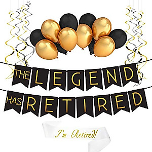 UrbanRed Retirement Party Decorations - Happy Retirement Decorations for Party - Farewell Party Decorations - Retirement Party Supplies Happy Retirement Banner, Retirement Sash & Retirement Balloons