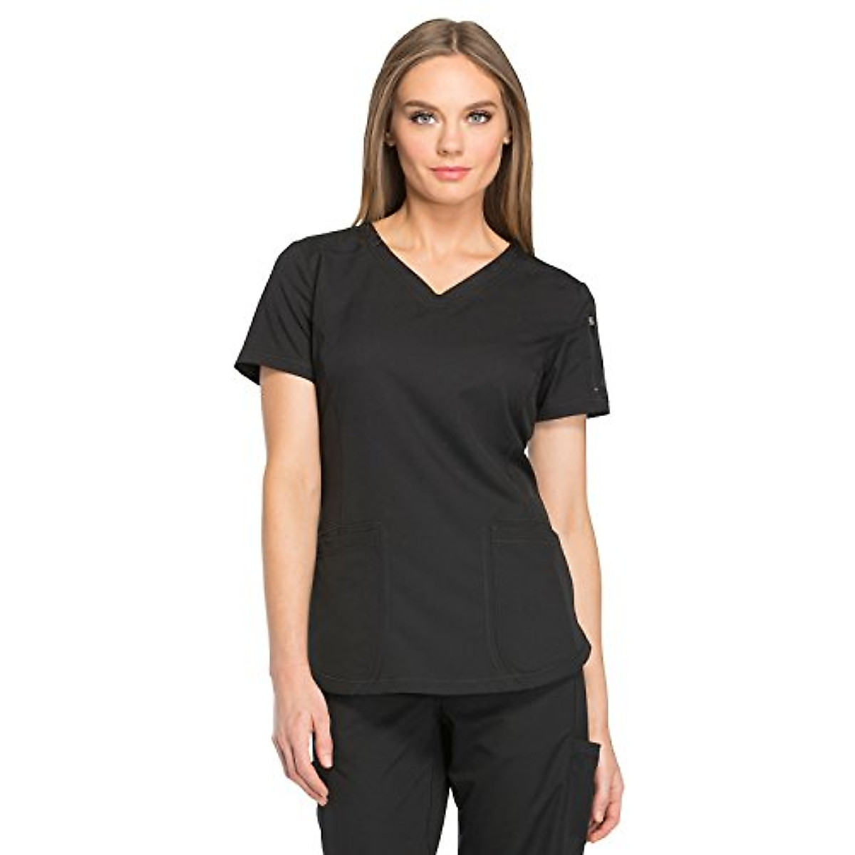 Dickies Dynamix Womens Tops, Athletic-Inspired V-Neck Scrub Top with Four-Way Stretch and Moisture Wicking DK730, M, Black