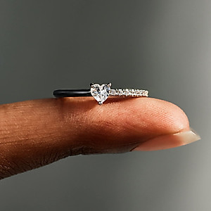 Story Jewellery Heart Rings for Women, Heart-Cut Half Enamel Promise Rings for Mother Daughter Best Friends, Silver Plated Jewelry Gifts Birthday Christmas Valentines Gifts for Women(Silver BK 09)