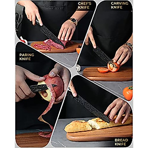 Knife Set, 16 Pcs Kitchen Knife Set, Sharp Stainless Steel Chef Knife Set with Acrylic Stand, Nonstick Knife Sets for Kitchen with Block - 6 Serrated Steak Knives, Scissors, Sharpening Steel, Black