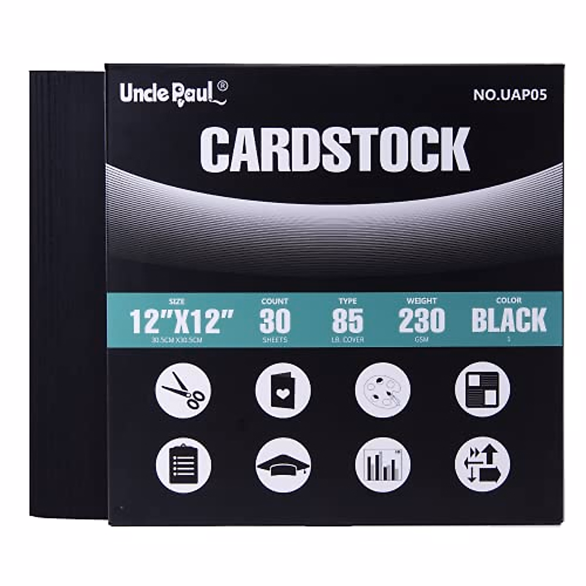 Black Cardstock - 12’’ x 12’’ 85lb Cover Card Stock Paper Perfect for Scrapbooking, Crafts, Business Cards 30 Sheets 230g UAP05BK