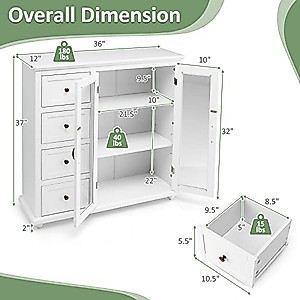 PETSITE Sideboard Buffet Storage Cabinet, Modern Credenza Coffee Bar Station Console Table Cupboard for Kitchen Entryway Dining Room, White