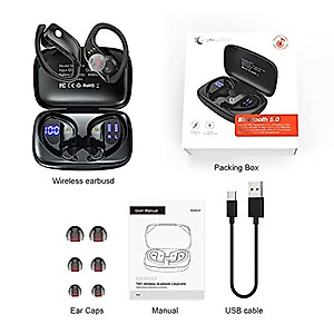 Caymuller Wireless Earbuds Bluetooth Headphones 48Hrs Play Back Sports Earphones with LED Display Over-Ear Buds Built in Mic in Ear Waterproof Headset for Workout Gaming Running