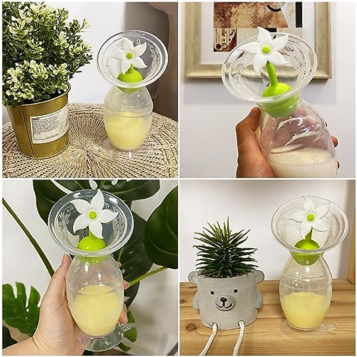 haakaa Manual Breast Pump with Suction Base and Flower Stopper Set for Breastfeeding (5oz/150ml)(White)