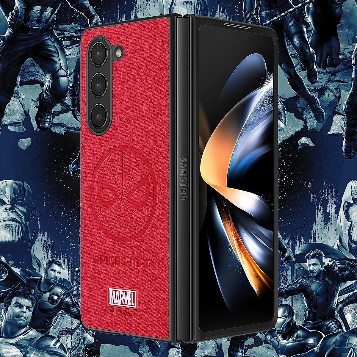IRON SPIDER Case for Samsung Galaxy Z FOLD 5 5G, with Superhero character Compatible Galaxy Z FOLD 5 5G Leather Case RED