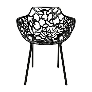 LeisureMod Devon Modern Aluminum Indoor-Outdoor Stackable Side Dining Arm Chair, Set of 2 (Black)