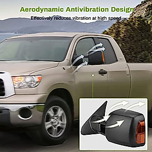 AUTOSAVER88 Tow Mirrors Compatible with 07-17 Tundra, Power Control Heated Rear View Mirrors, Black Manual Extending and Folding Truck Towing Mirrors w/ Turn Signal