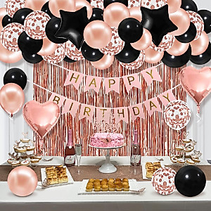 Birthday Decorations for Girl Women - Birthday Crown, Sash, HAPPY BIRTHDAY Banner , Cake Topper for Girl Women 18th 19th 21st 33th 40th 50th 60th 70th Birthday Decorations for Her Rose Gold