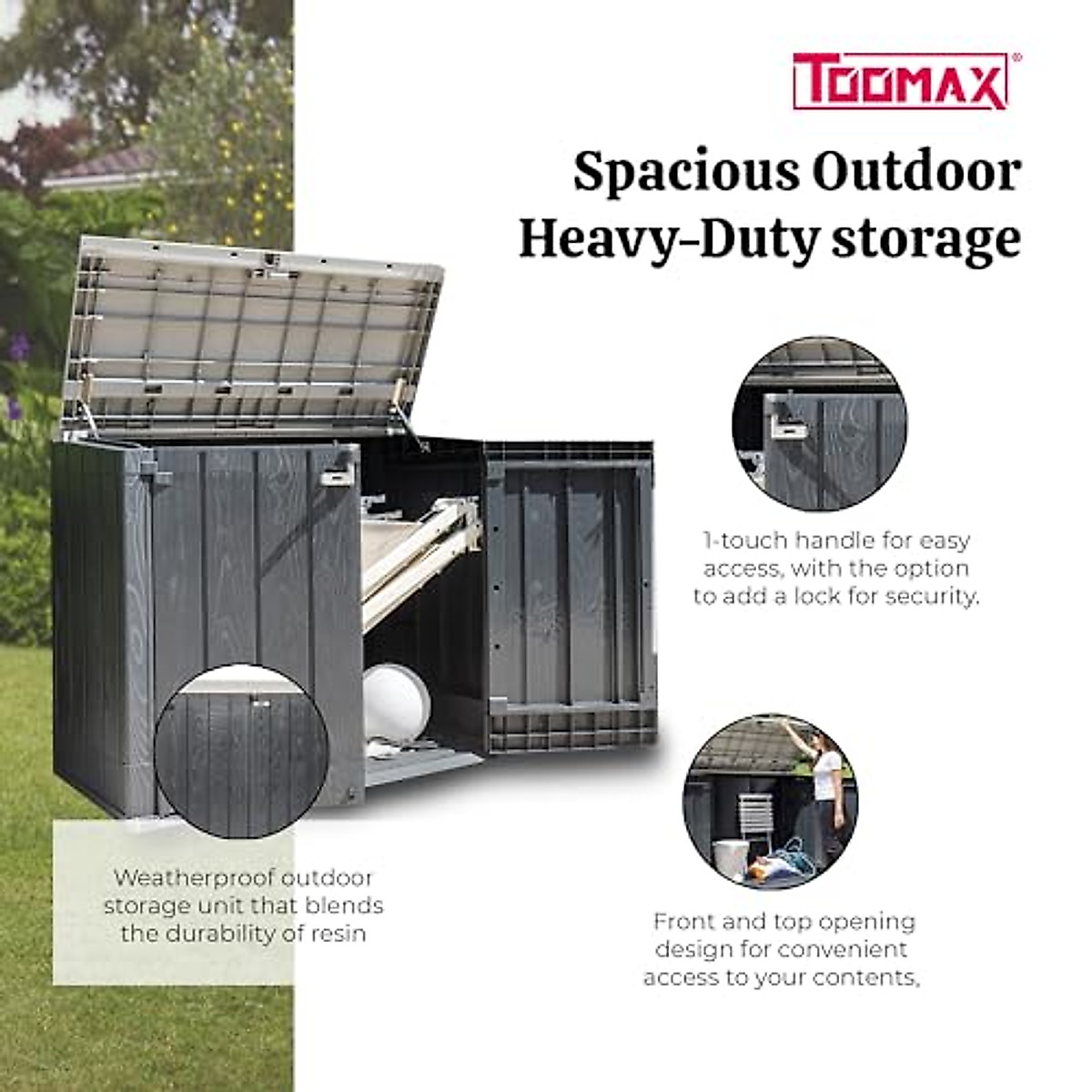 Toomax Stora Way All Weather Outdoor Extra Large Horizontal Storage Shed Cabinet for Garden Tools, and Yard Equipment, Taupe Gray and Anthracite