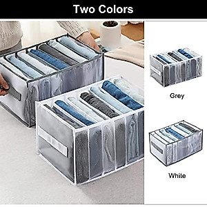 Wardrobe Clothes Organizer for Jeans |5pcs White Drawer Organizer for Clothing |Easy To Clean,Save Space Drawer Dividers For Clothes |7 Grids Clothes Organizer for Folded Pants,Trousers（Handle）