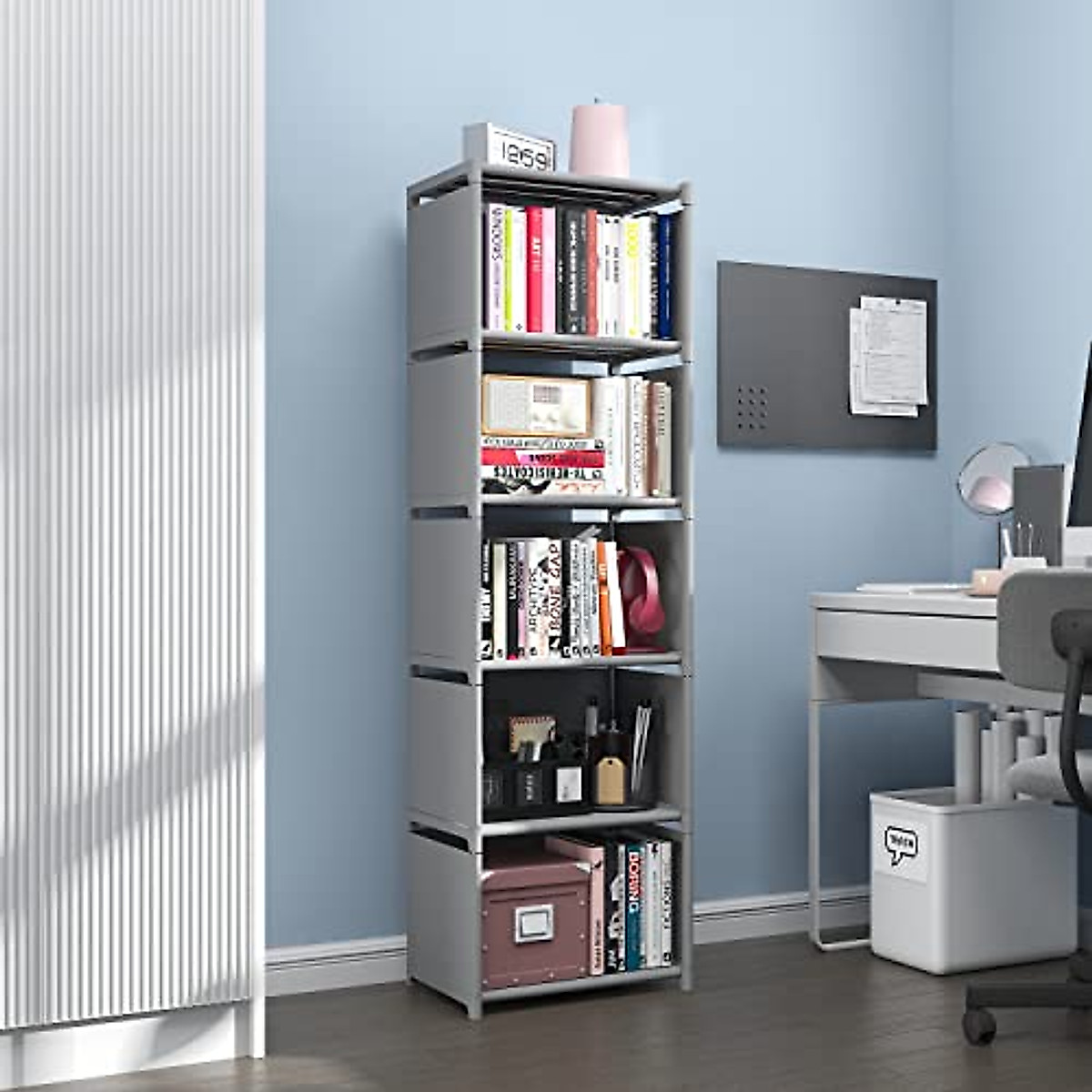 Rerii Cube Storage Shelves, 5 Cubes Closet Bedroom Organizer, Bookshelf Bookcase for Bedroom, Living Room, Small Spaces, 6-Layer