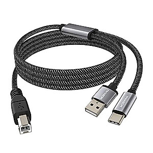 MOSWAG 2in1 USB C to USB B Printer Cable 5Feet/1.5M with USB Printer Cable USB A-Male to B-Male Cable Compatible with MacBook Pro,HP,Canon,Brother,Samsung Printers
