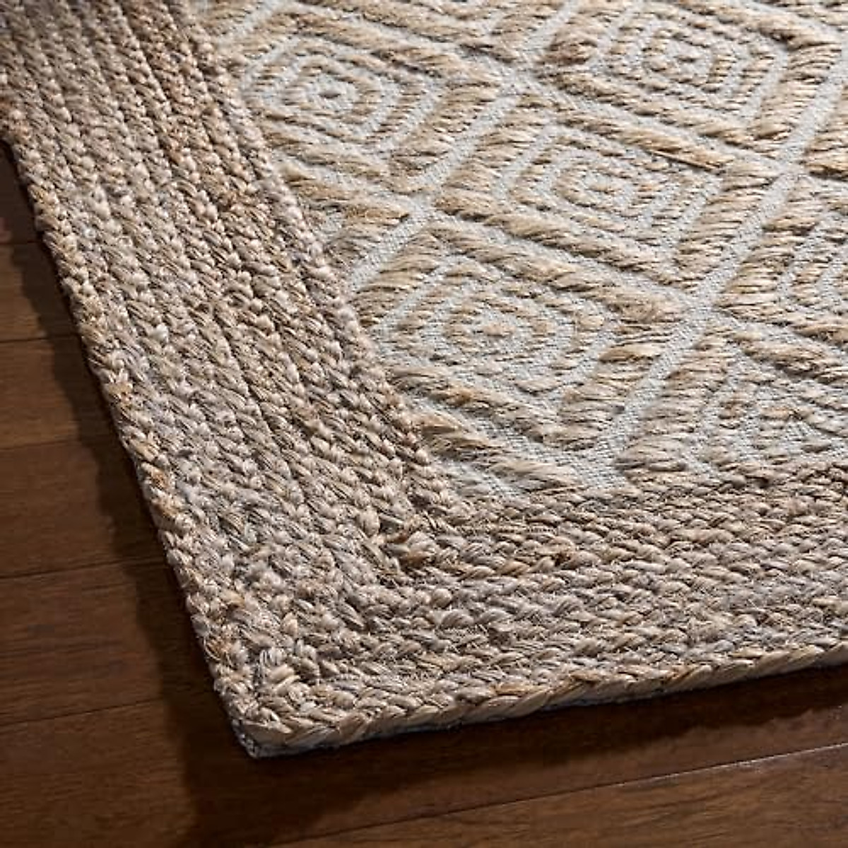 TOWN & COUNTRY TERRA Nalani Textured Diamond Hand-Knotted Flatwoven 100% Natural Jute Area Rug, Brown, 3'x5'