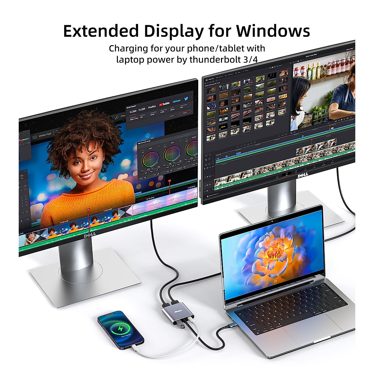 fairikabe USB C to HDMI Adapter Dual 4K@60Hz, 4 in 1 USB C to HDMI Converter with 100W PD Charging USB 3.0, USB C to HDMI Splitter Extended Display Compatible Thunderbolt 3/4
