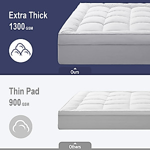 HYPREST Pillow Top Mattress Topper King, Extra Thick Mattress Topper 1300 GSM Down Alternative, 100% Cotton Soft Plush Bed Topper 8-24" Deep Pocket