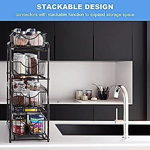 2 Pack - 2-Tier Under Sink Cabinet Organizer with Sliding Storage Drawer, Desktop Organizer Shelf Baskets, Pull Out Drawers for Kitchen, Countertop, Cabinet, Pantry, Under The Sink, Bathroom, Brown