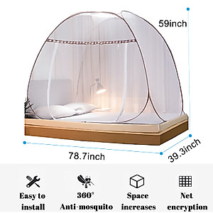 Fancylovesotio Mosquito Netting for Bed with Mosquito Head Net Mesh, Travel Portable Folding Bed Net Tend with Bottom for Twin and King Size Home Outdoor Brown，1.0M