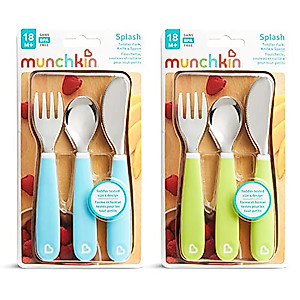 Munchkin® Splash™ Toddler Fork, Knife and Spoon Utensil Set, 6 Pack, Blue/Green