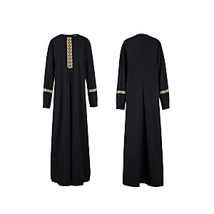Abetteric Womens Long Sleeve Ethnic Style Full Zip Muslim Dresses Abaya with Hijabs Black 2XL