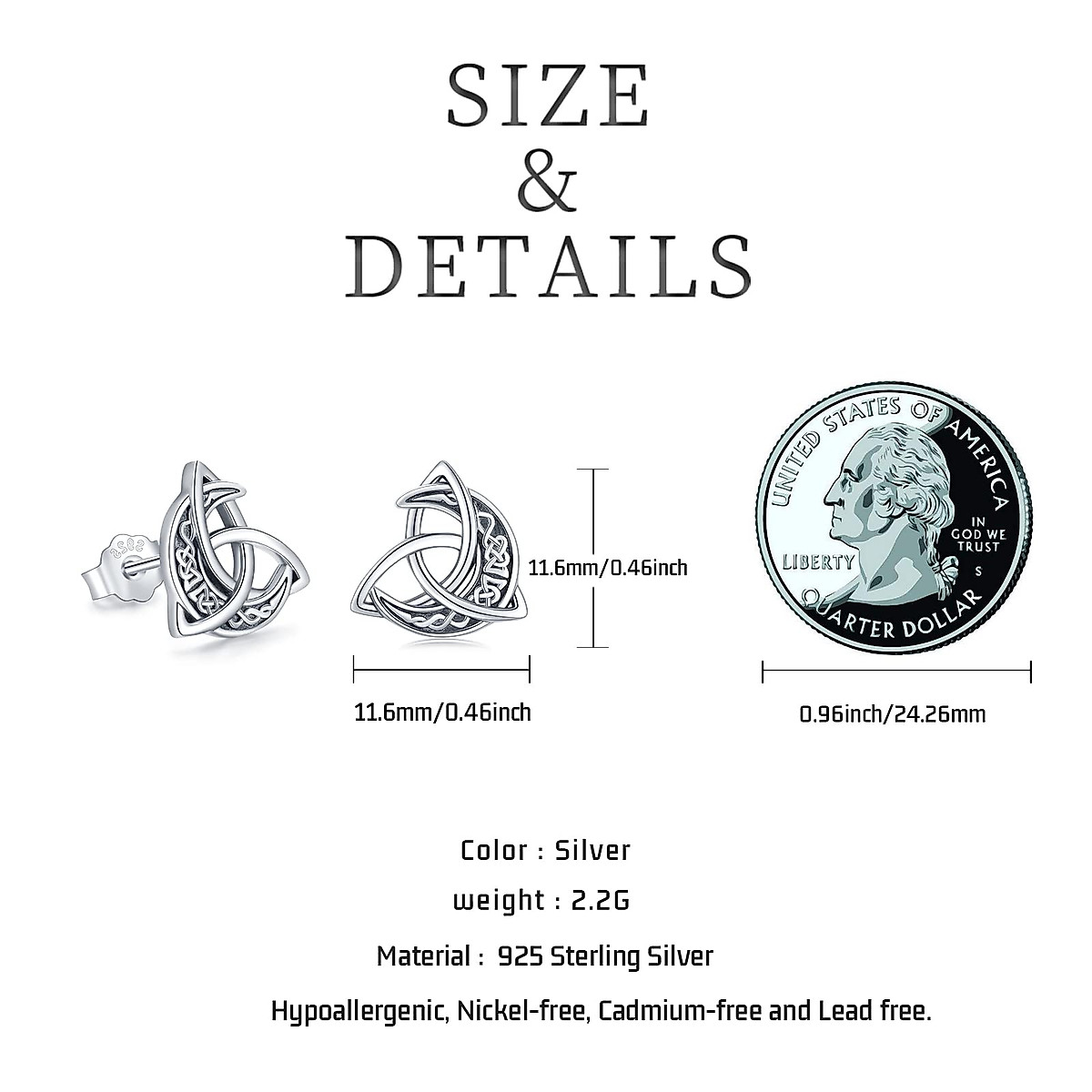 StoryMidir Celtic Moon Stud Earrings 925 Sterling Silver Crescent Earrings Celtic Knot Triangle Vintage Stud Earrings Good Luck Irish Jewelry Gifts for Women Mothers Day