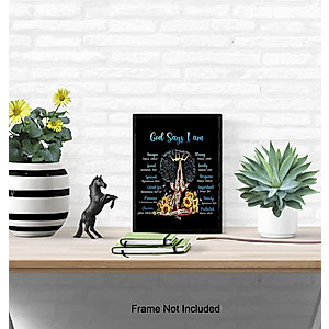 Positive Affirmations Black Wall Art - Inspirational Bible Verses Religious God Decor - Spiritual Christian Scripture Poster - African American Women, Black Woman, Girls - I Am - Encouragement Gifts