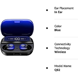 Kinganda Bluetooth Headphones True Wireless Earbuds Touch Control with LED Charging Case, IPX7 Waterproof, HiFi Stereo in Ear Earphones, Deep Bass Sports Ear Buds with Built-in Mic Blue