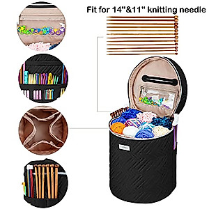 Yarn Bag,Leudes Crochet Tote Knitting Bag Water Resistant Yarn Storage Organizer Holder Case for Crochet Hooks Needles Knitting Kit for Beginners (Black)