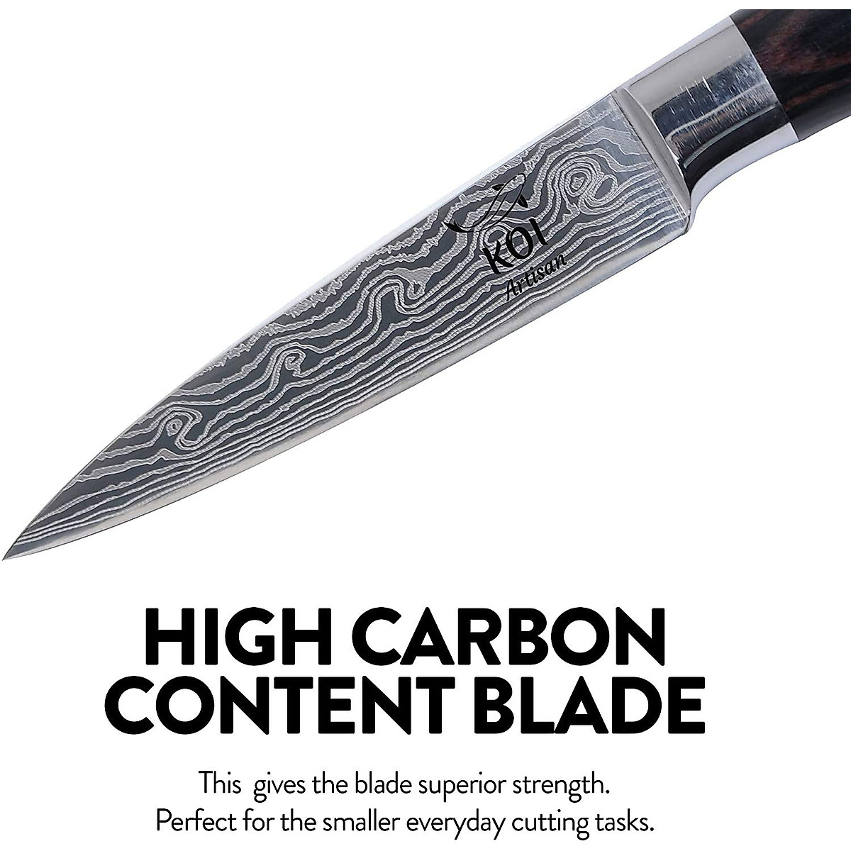 KOI ARTISAN 3.5 Inch Paring Knife, 1 Count, Versatile & Heavy-Duty Mini Chef's Knife for Peeling, Trimming, Slicing Garlic, Onions, Cutting Small Fruits & Vegetables