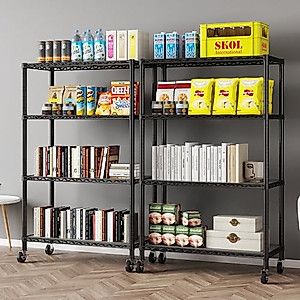 EZPEAKS 4-Shelf Shelving Units and Storage on 3'' Wheels with 4-Shelf Liners, 36W X 14D X 57.7H Adjustable Heavy Duty Steel Wire Shelving Unit for Garage, Kitchen, Office, Pole Diameter 1 Inch