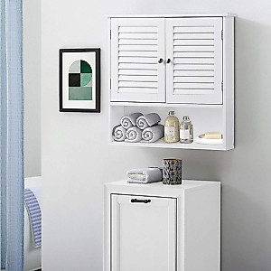 GOFLAME Bathroom Cabinet Wall Mounted, Wood Medicine Cabinet Storage Organizer with 2 Doors and 1 Shelf, Wall Cabinet with Adjustable Shelf, Simple and Modern Style, White